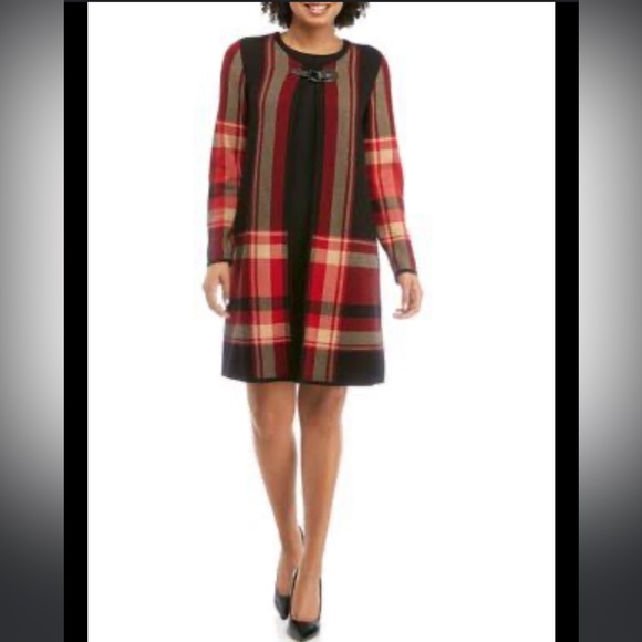 Kasper | Sweaters | Kasper Plaid Open Front Long Duster Cardigan Red ...